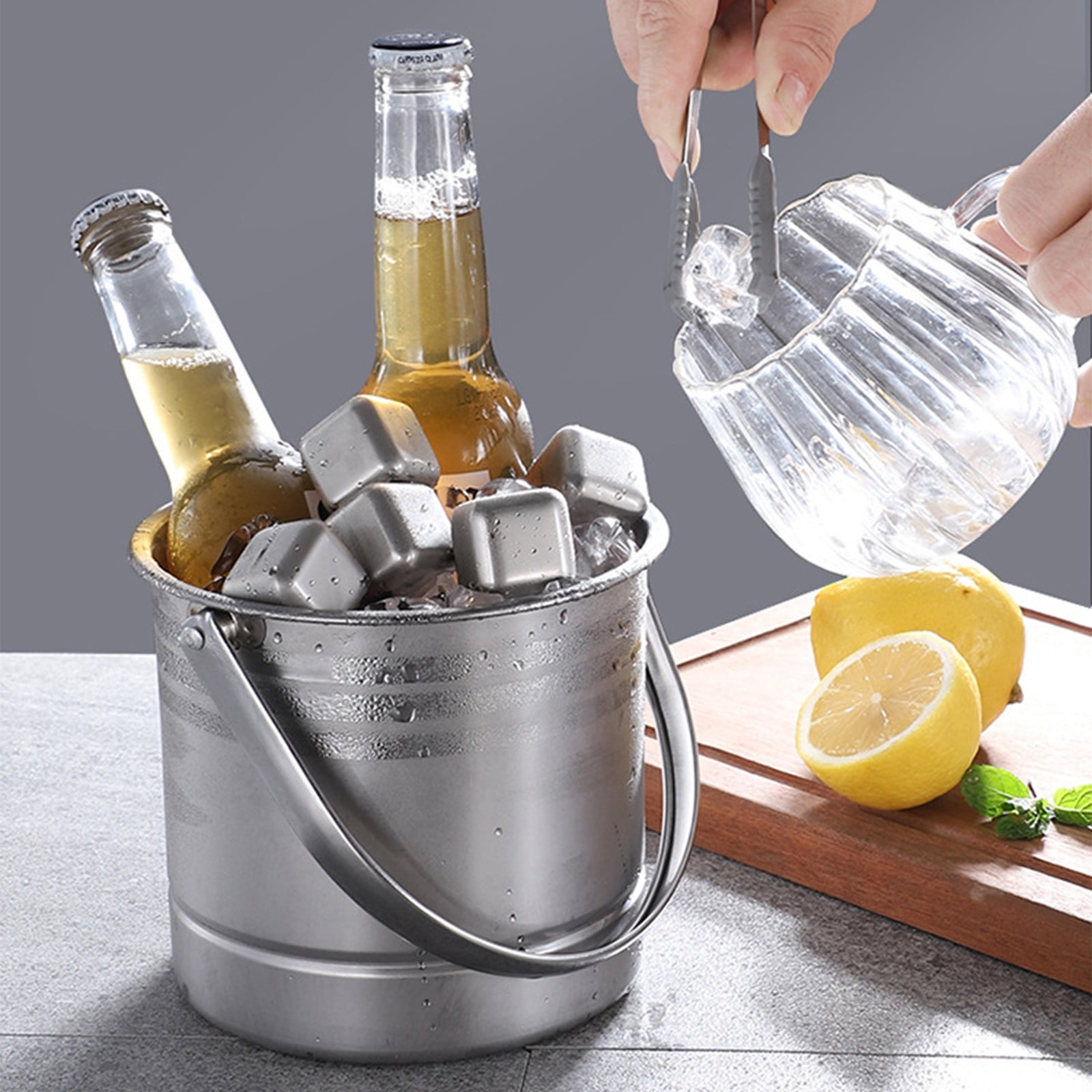 Fnochy Stainless Steel Ice Bucket, Portable Beer Chilling Bucket ...