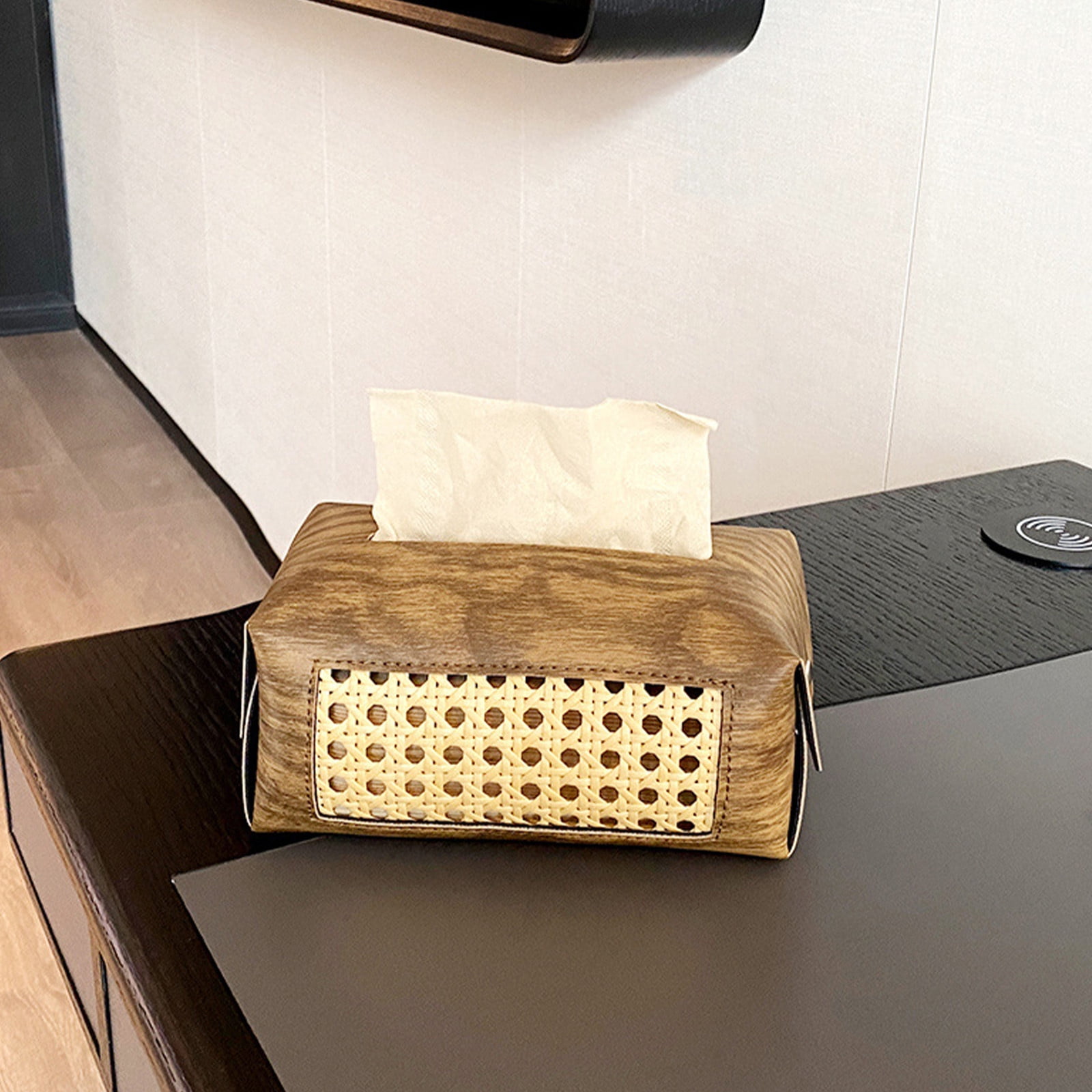 Fnochy Tissue Bag Storage Organizer, Faux Woodgrain Rattan Design ...