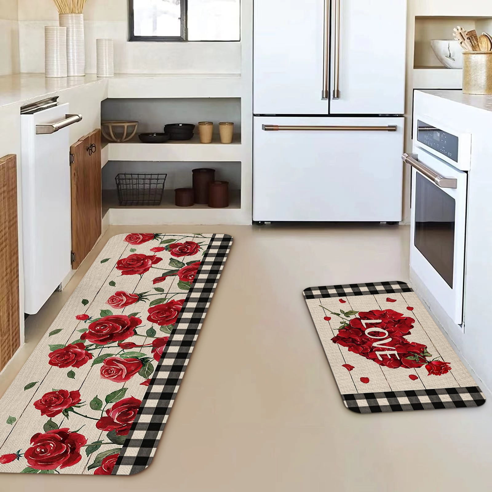 Fnochy Valentine's Day Decoration Kitchen Mats, 2PCS Kitchen Rugs ...