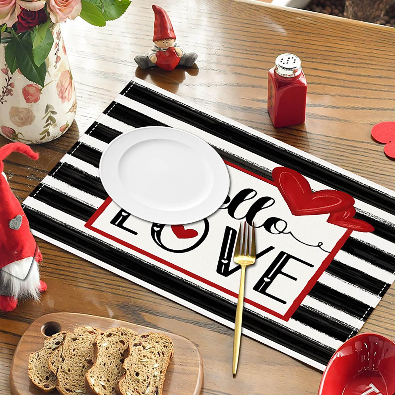 Fnochy Valentine's Day Placemat, Love Striped Insulation Mat, Kitchen ...
