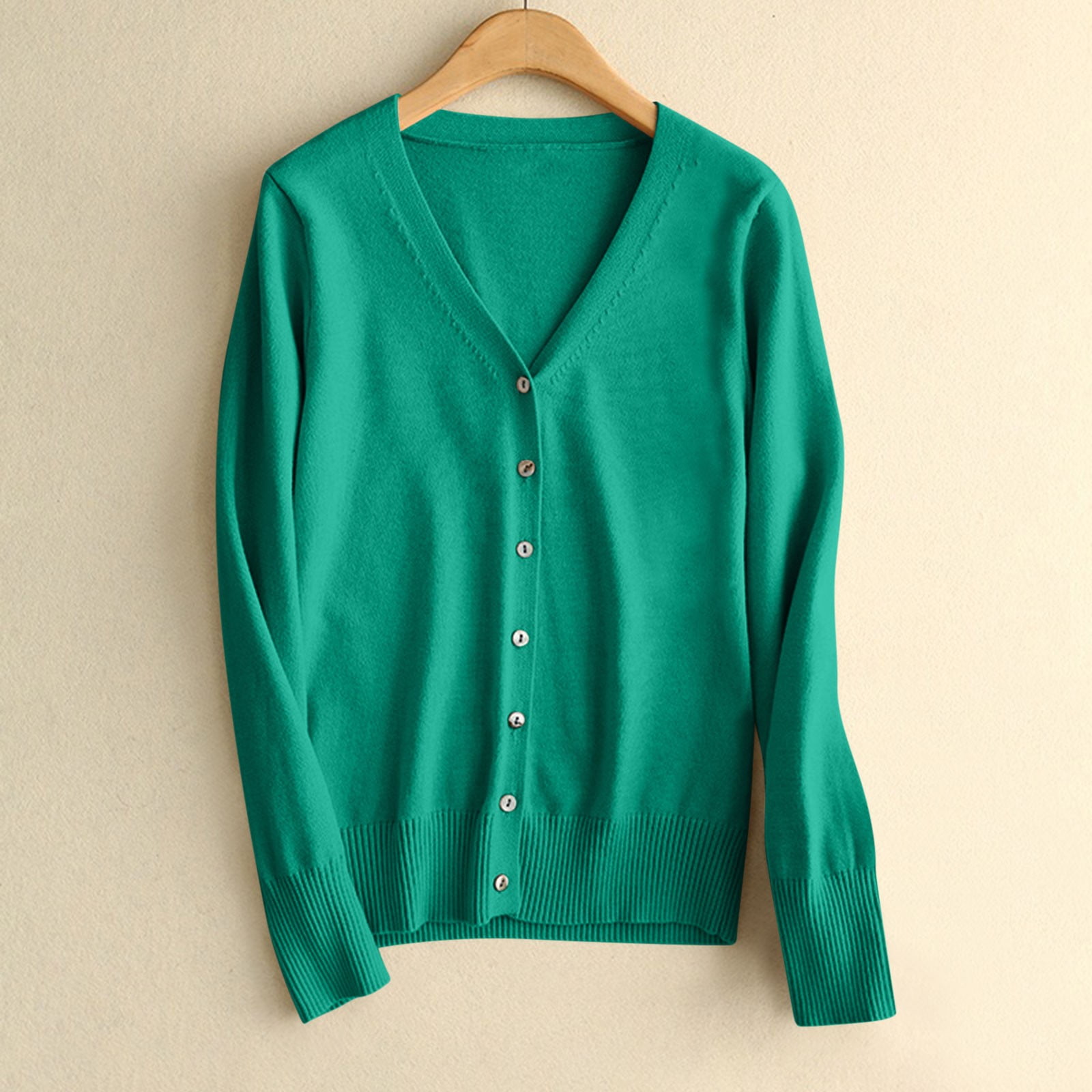 Fnooota Cardigan Sweaters for Women, Open Front Buttons Stretch Fall Winter Outerwear Green Size ...