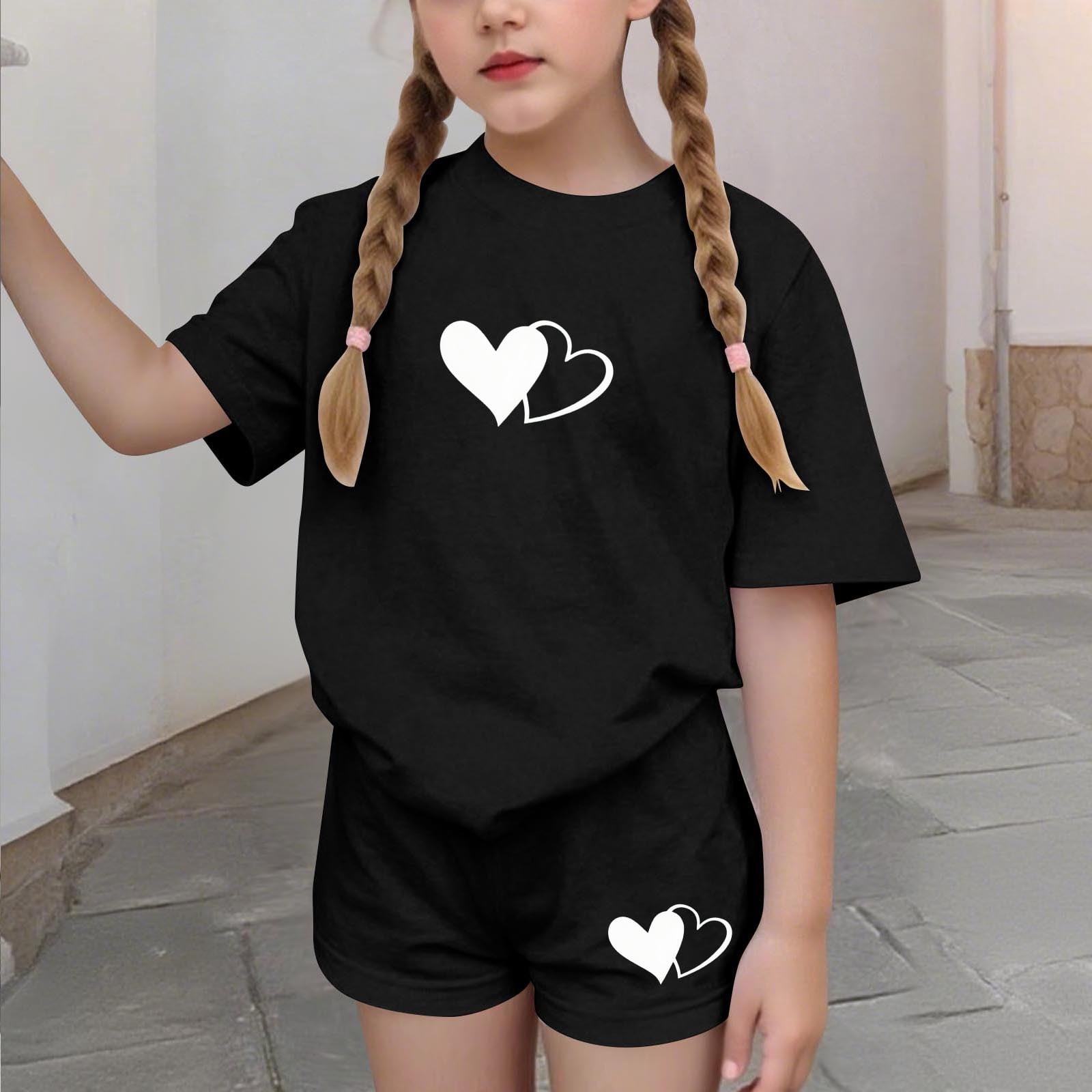 Fnooota Girls Graphic Outfit Sets, Casual Summer Short Sleeve Crew Neck ...