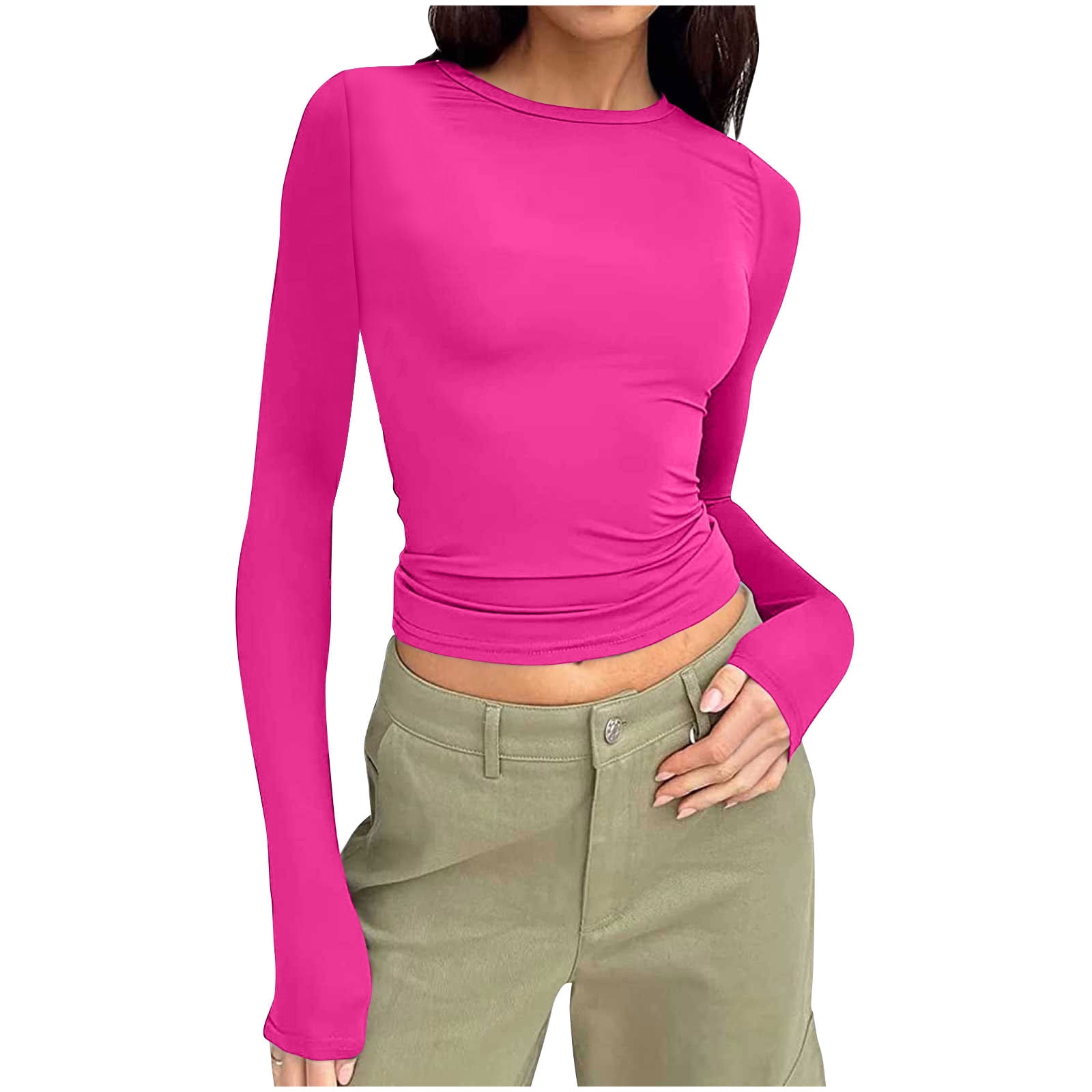 Fnooota Women's Long Sleeve Tops, Pullover Slim Fit Crewneck Stretchy ...
