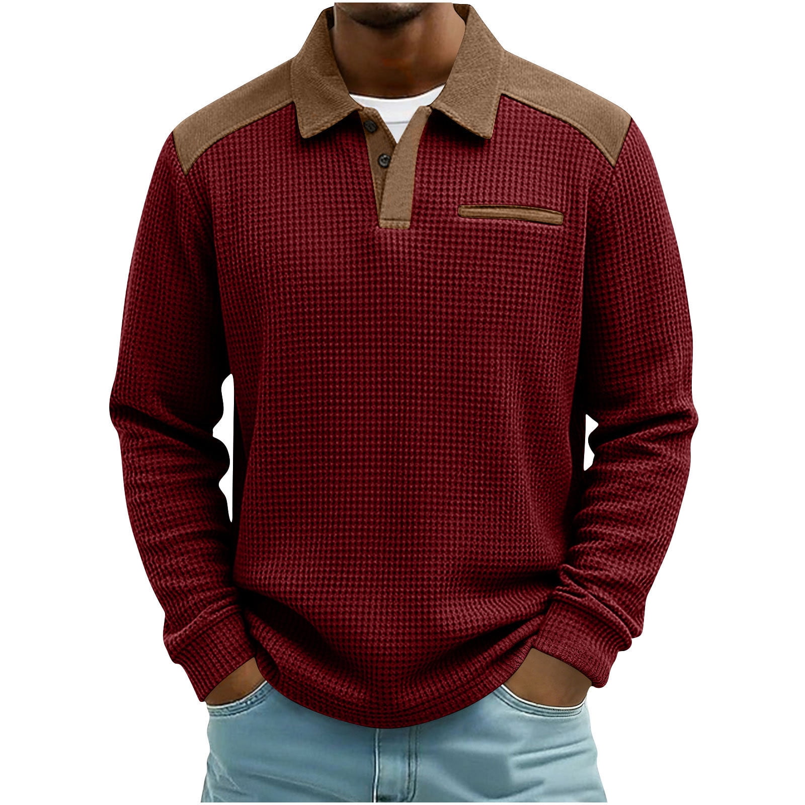 Fnooota Men's Long Sleeve Polo Shirts, Buttons Collared Pullover Casual ...