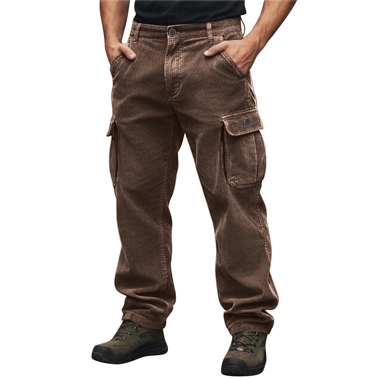 Fnooota Mens Cargo Pants, Casual Hiking Corduroy Multi-pocket Straight ...