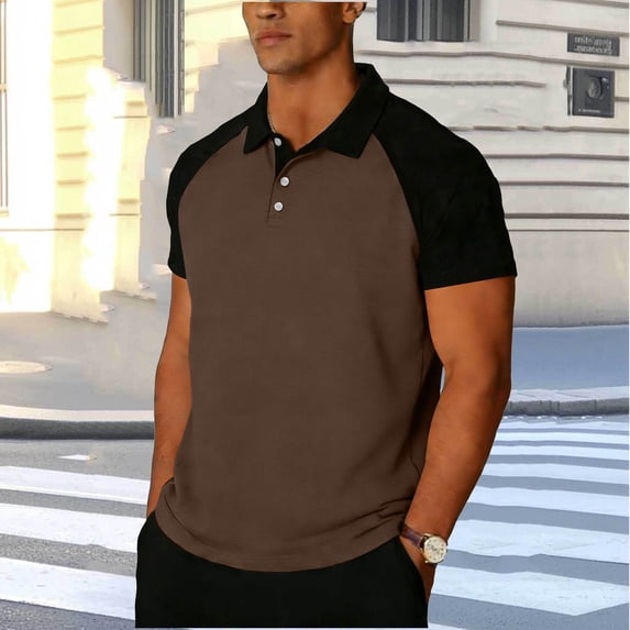 Fnooota Mens T Shirts, Collared Color Block Casual Short Sleeve Summer ...