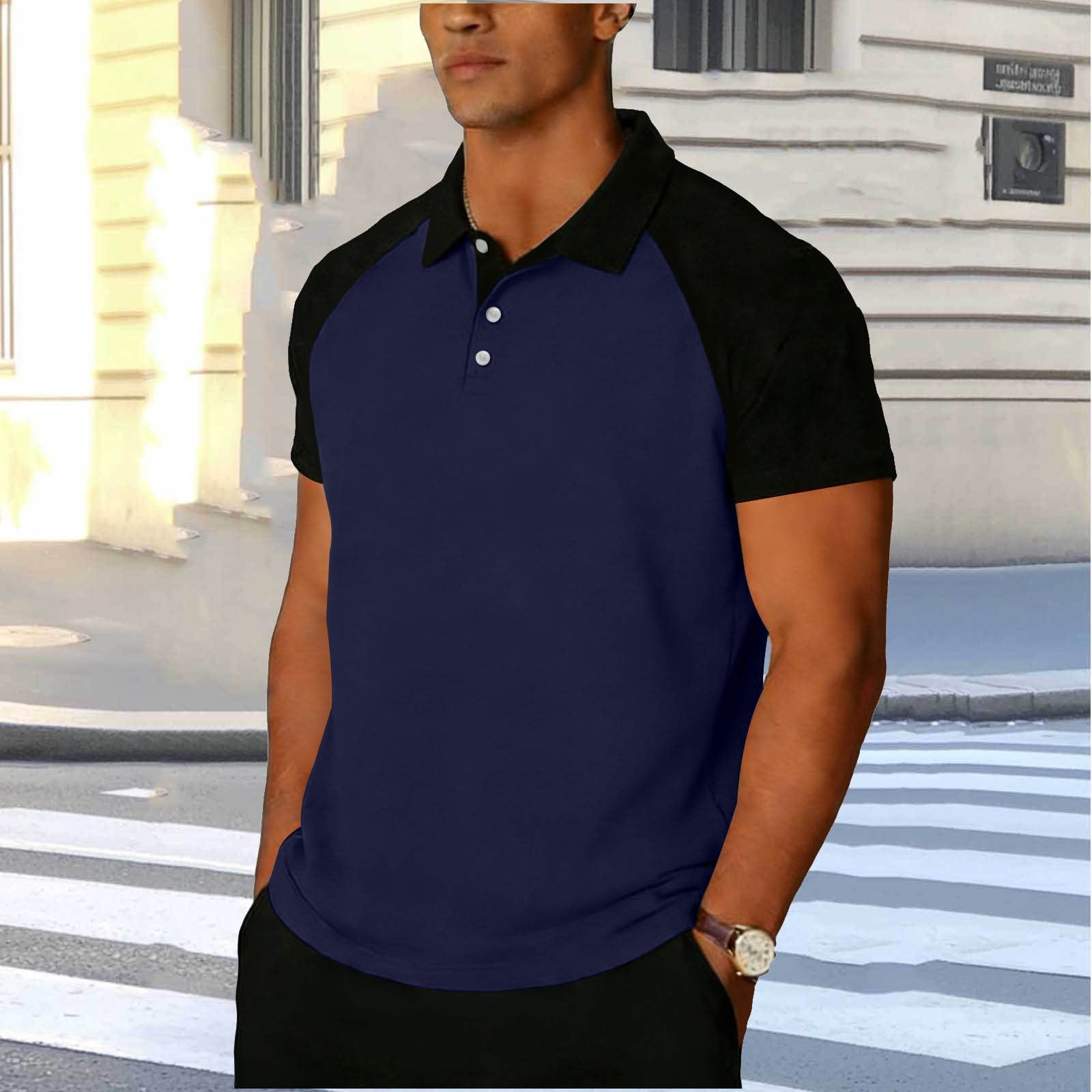 Fnooota Mens T Shirts, Color Block Short Sleeve Casual Collared Summer ...