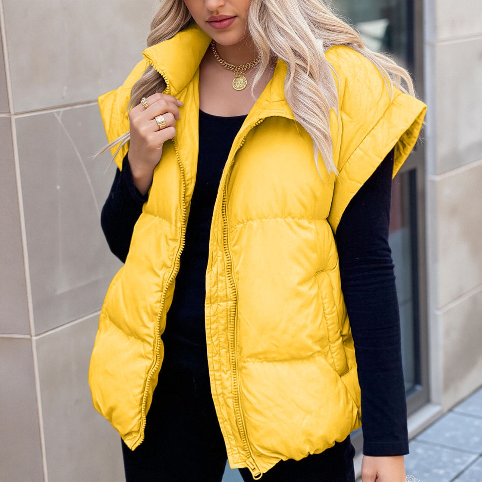 Fnooota Puffer Vests for Women 2025, Sleeveless Warm Lapel Collar Zip ...