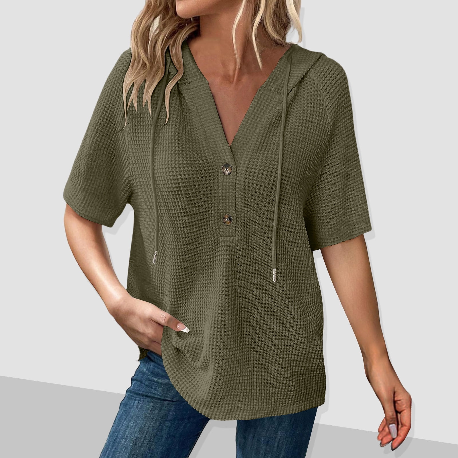 Fnooota Short Sleeve T Shirts for Women, Hooded Casual V Neck Summer ...