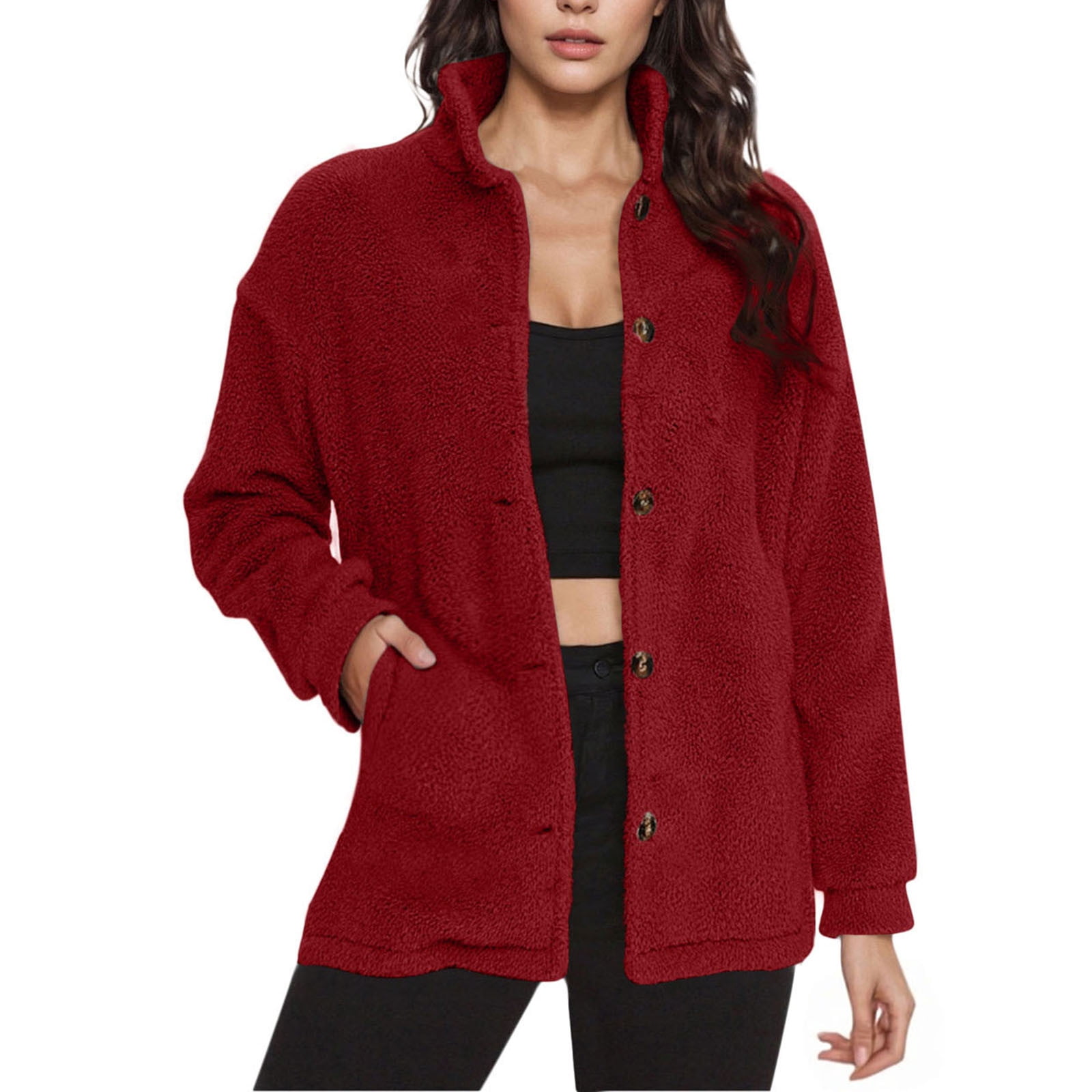 Fnooota Women's Fleece Jackets, Lightweight Warm Long Sleeve Stand-up ...