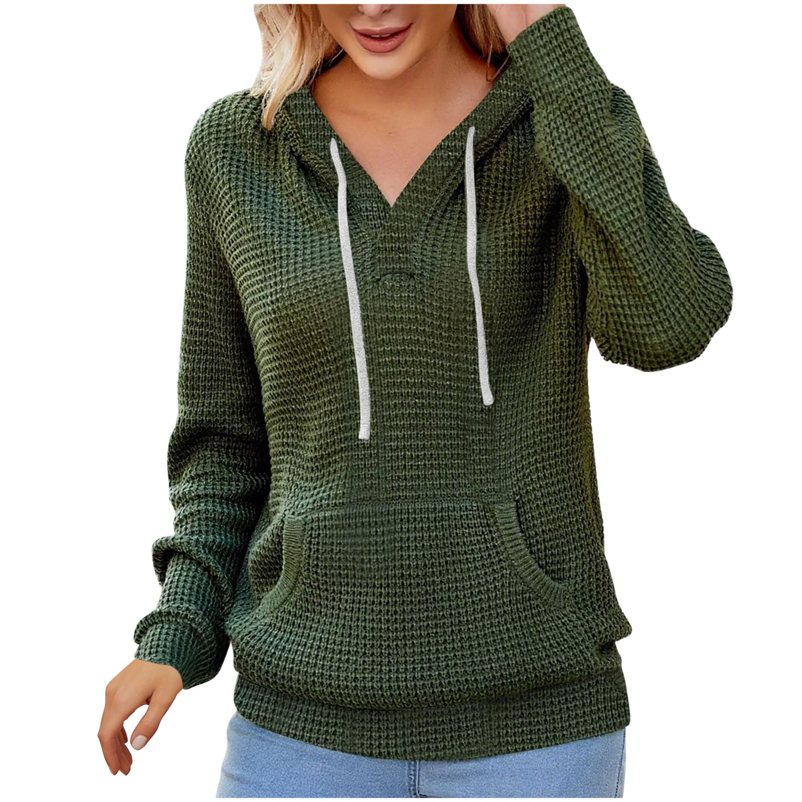 Fnooota Women's Pullover Hoodies, Casual V Neck Drawstring Long Sleeve ...