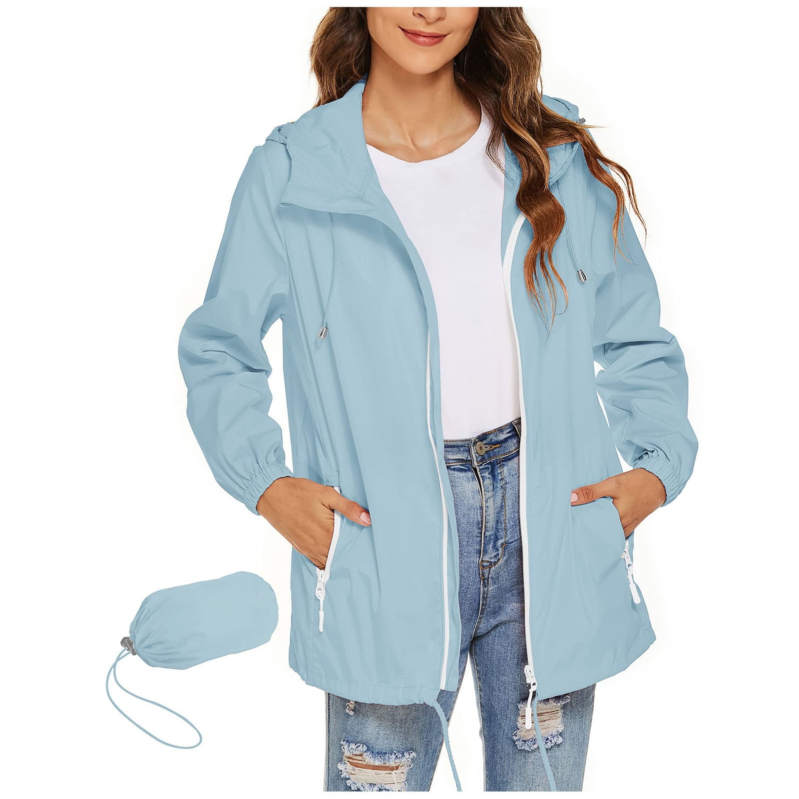 Fnooota Womens Rain Jackets, Lightweight Waterproof Long Sleeve Full ...