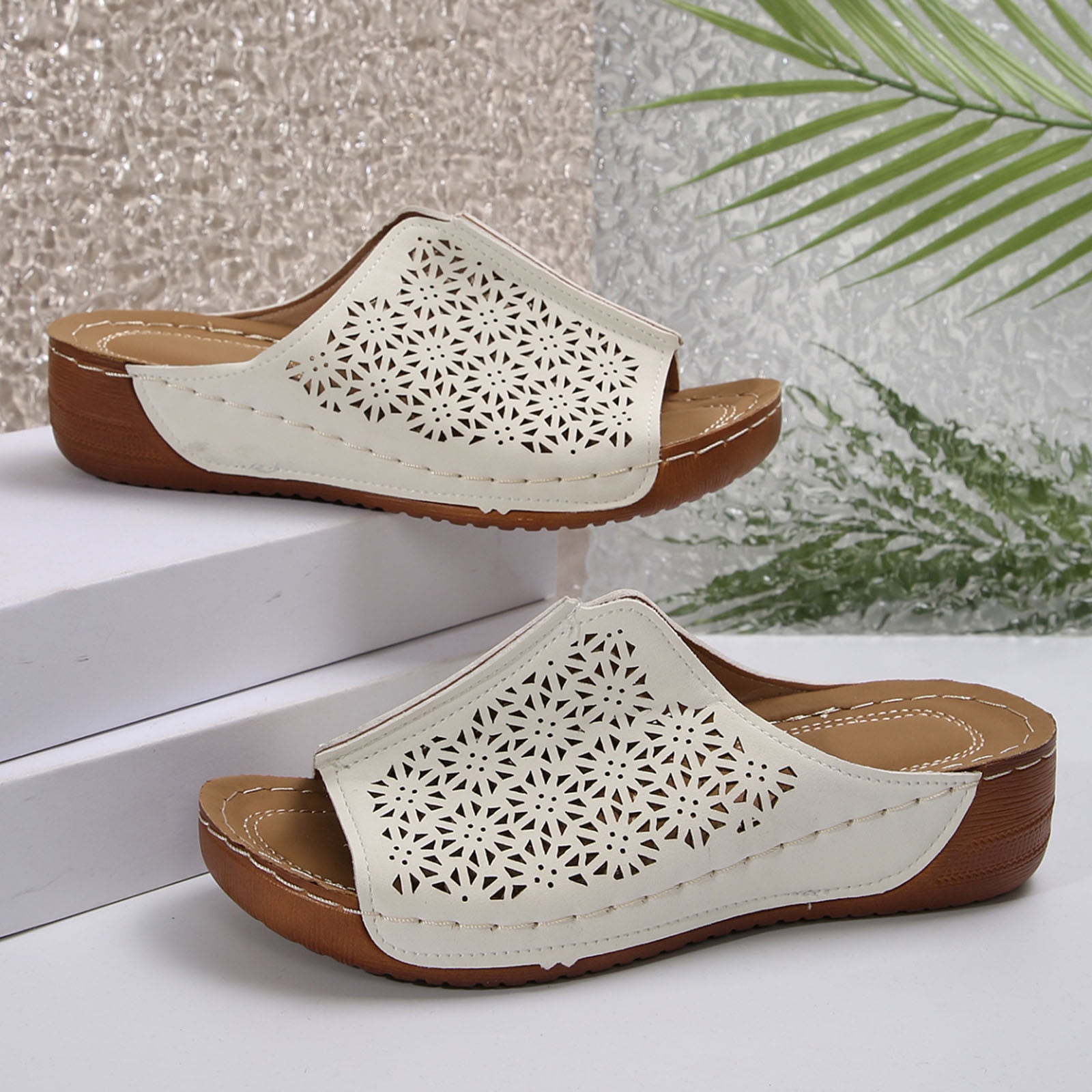 Fnooota Womens Slide Sandals , Summer Open Toe Party Slip On Wedge ...