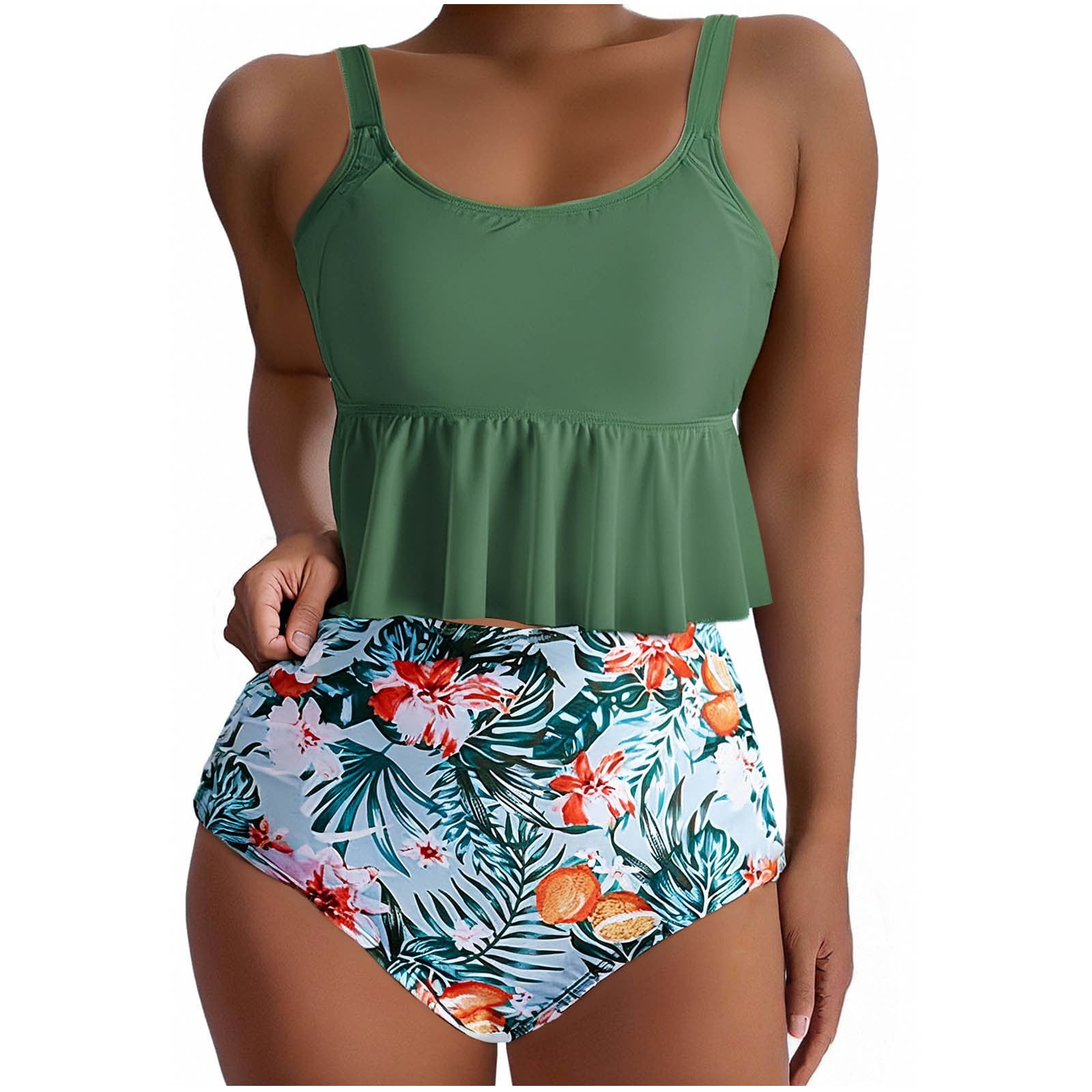 Fnooota Womens Tankini Swimsuits, High Waisted Summer Two Piece Beach ...