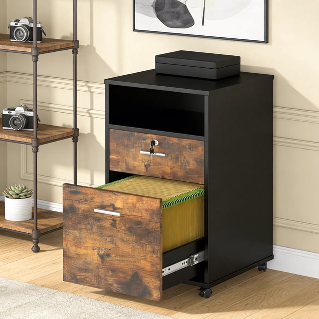 Fnova 2-Drawer Mobile File Cabinet with Rollers, Wood Modern Filing ...