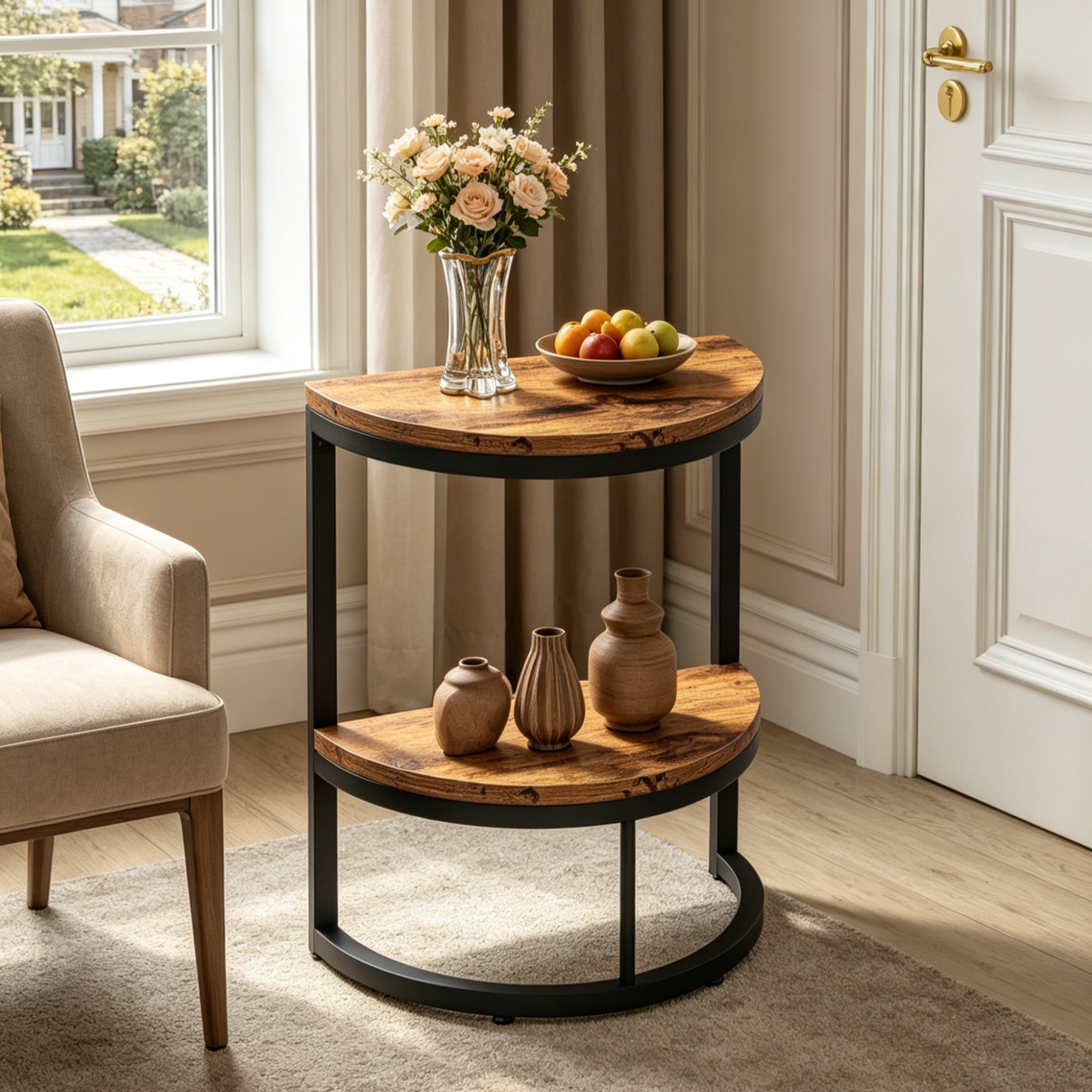 Fnova 2-Tier Half Moon End Table, Modern Wooden Narrow Sofa Side Table ...
