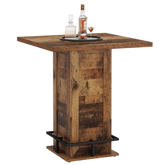 Fnova 31 Inch Square Bar Height Table with Metal Footrest, Industrial ...