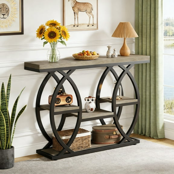 39" Narrow Industrial Console Table - 3-Tier Sofa Table for Small ...