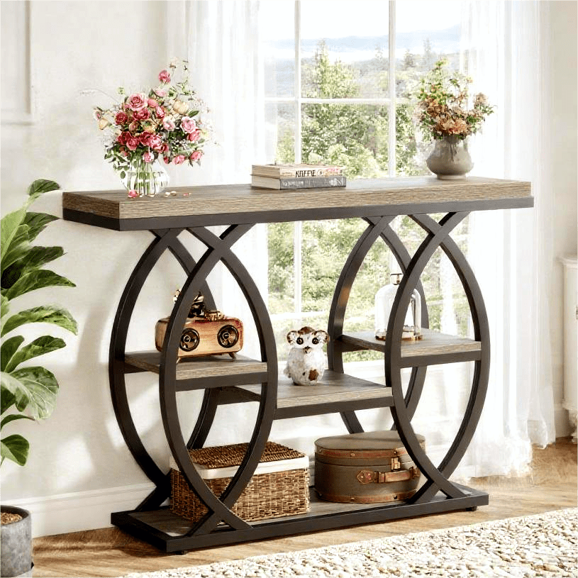Fnova 39.4" Industrial Console Table, 4-Tier Retro Staggered Storage ...