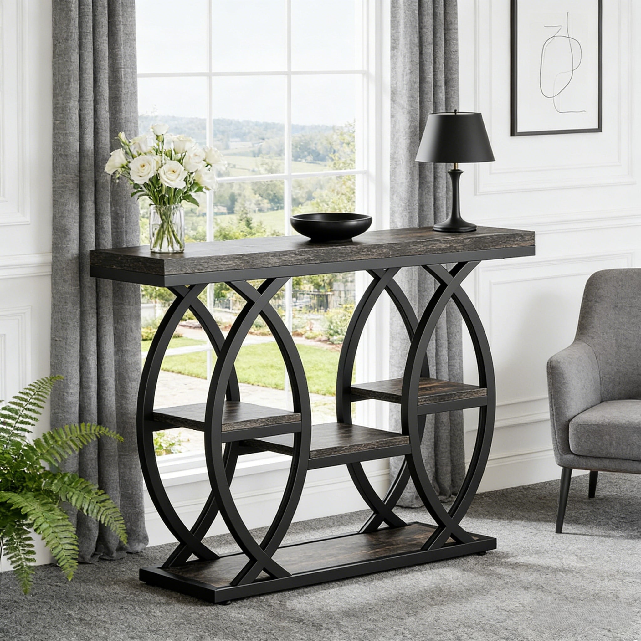 Fnova 39.4" Industrial Console Table, 4-Tier Retro Staggered Storage ...