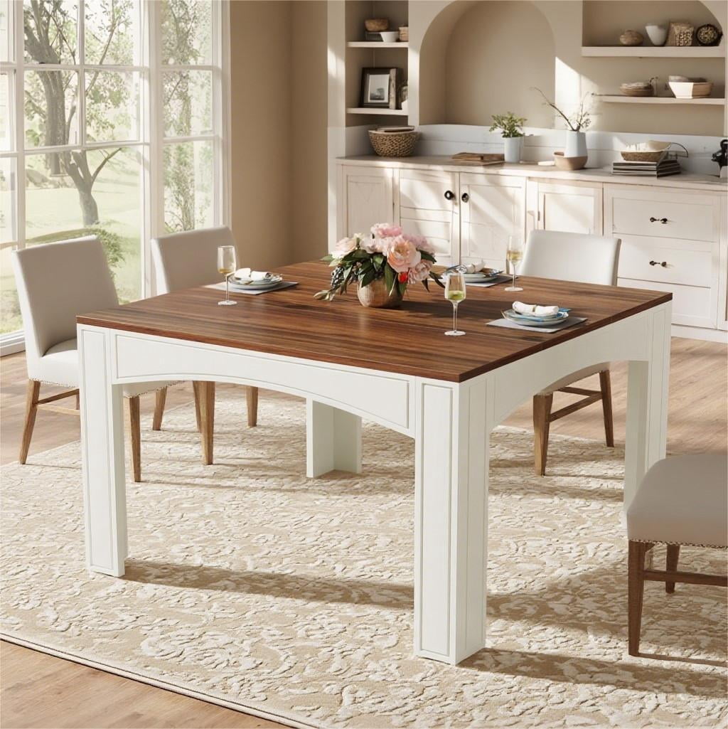 Fnova 39.4" Square Dining Table, Farmhouse Wood Kitchen Table Dinner ...