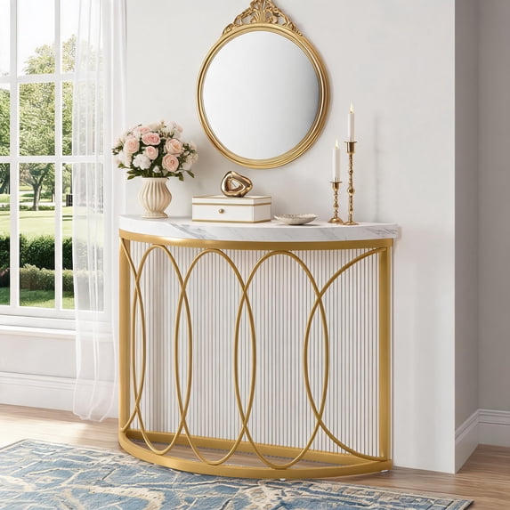 Fnova 43" Gold Console Table, Modern Faux Marble Entryway Table with ...