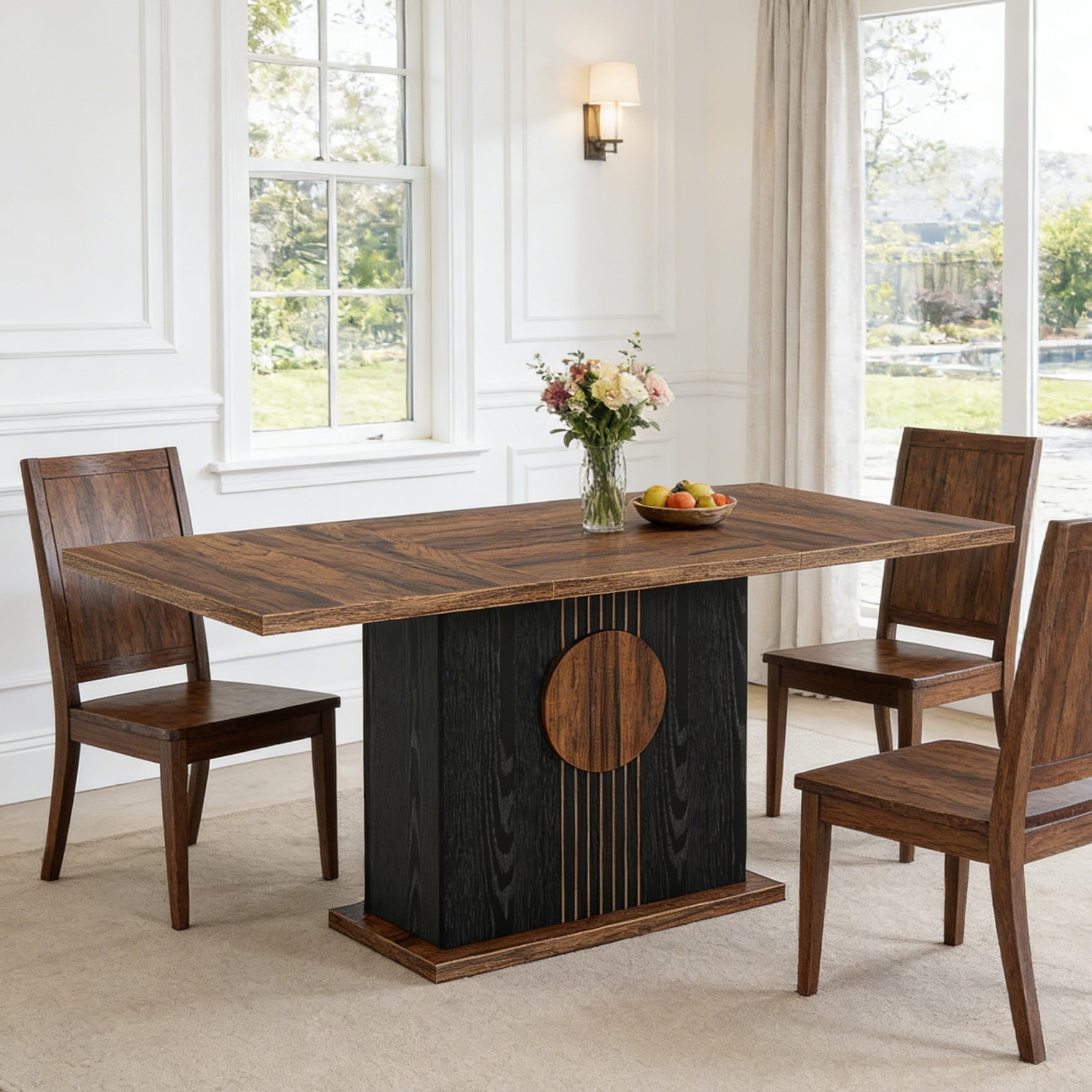 Fnova 55.12" Farmhouse Dining Table, Rectangular Wooden Top Kitchen ...