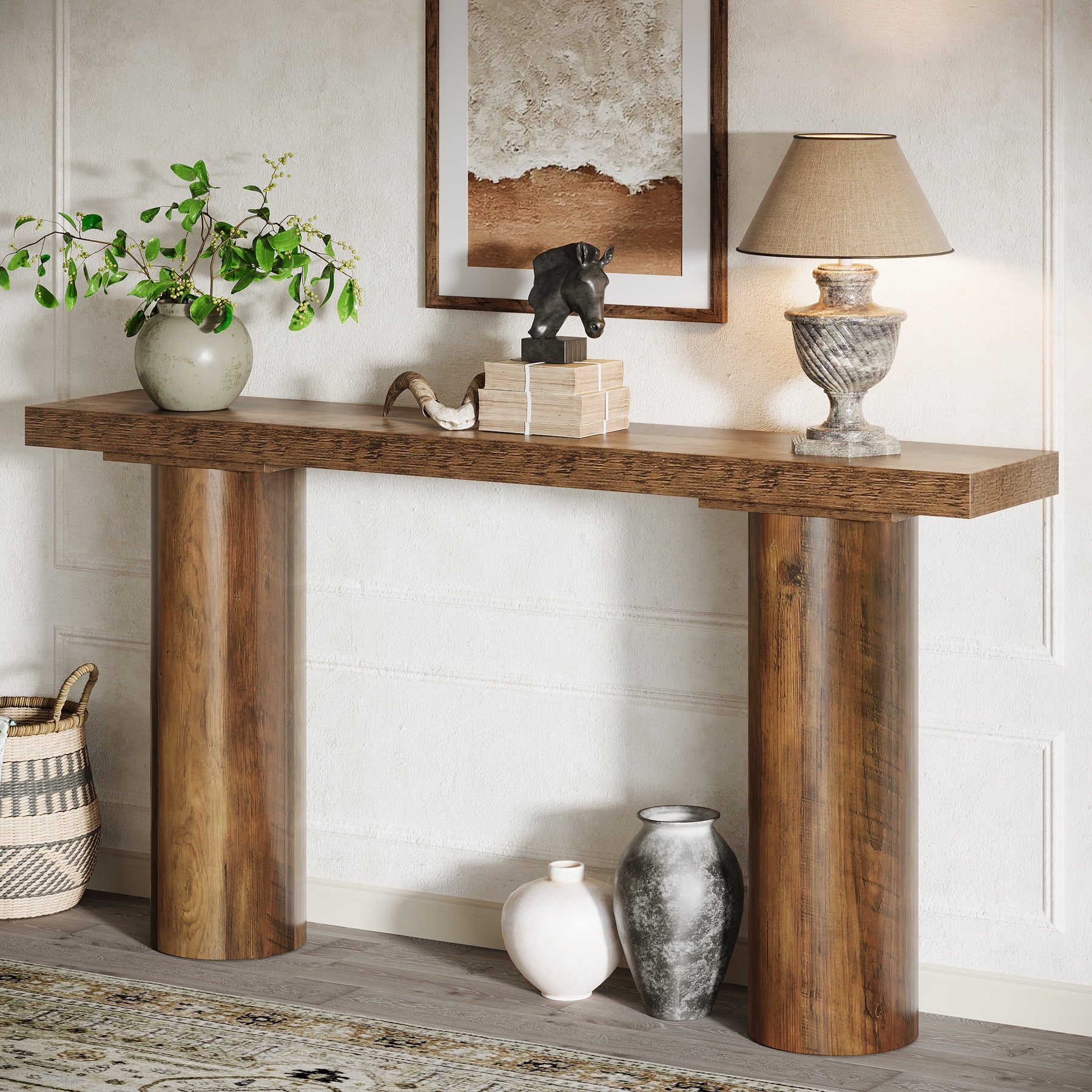 Fnova 63" Farmhouse Entryway Console Table, Modern Wood Narrow Long ...