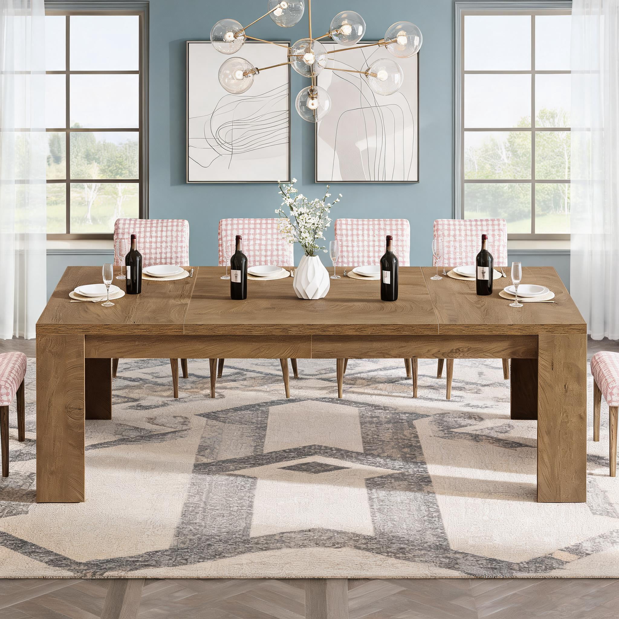 Fnova 70.9" Farmhouse Dining Table for 6-8 People, Large Wood Rectangle ...