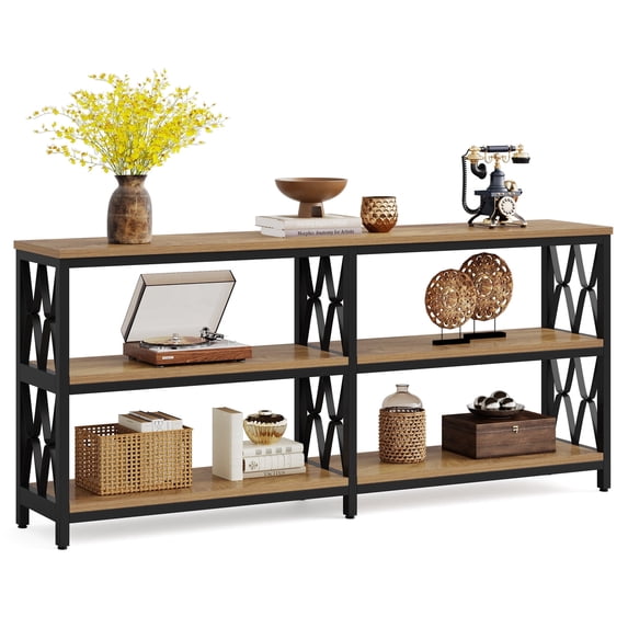 Fnova 71 Inch 3-Tier Industrial Console Table with Storage Shelves ...