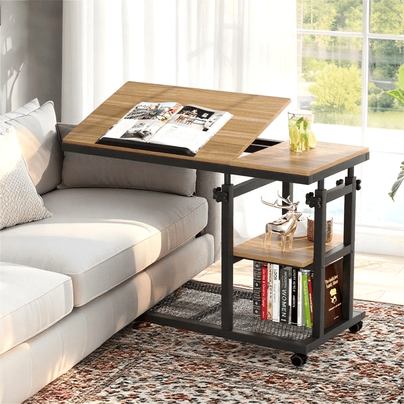 Fnova Mobile Side Table with Wheels, Snack Tray, Height-Adjustable C ...