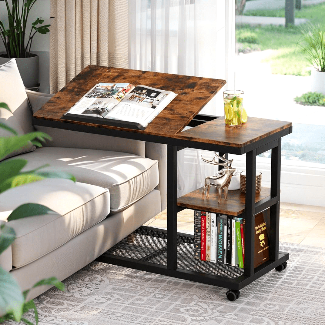 Fnova Mobile Side Table with Wheels, Snack Tray, Height-Adjustable C ...