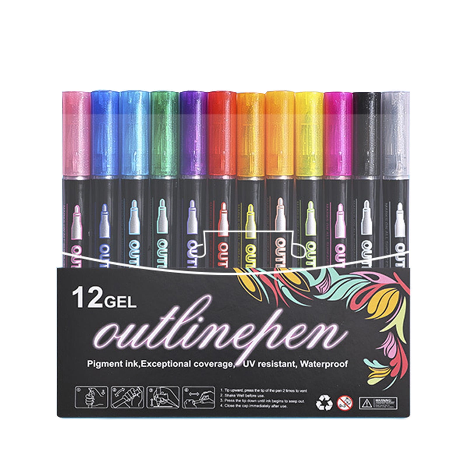 Fnyoxu 12 Colors Outline Markers Glint Double Line Marker Pen Set Self ...