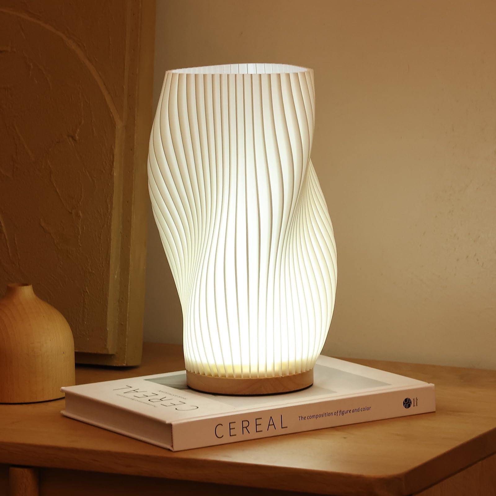 Fnyoxu 12-Way Dimmable Bedside Lamp - Wood Base Table Lamp with Button ...