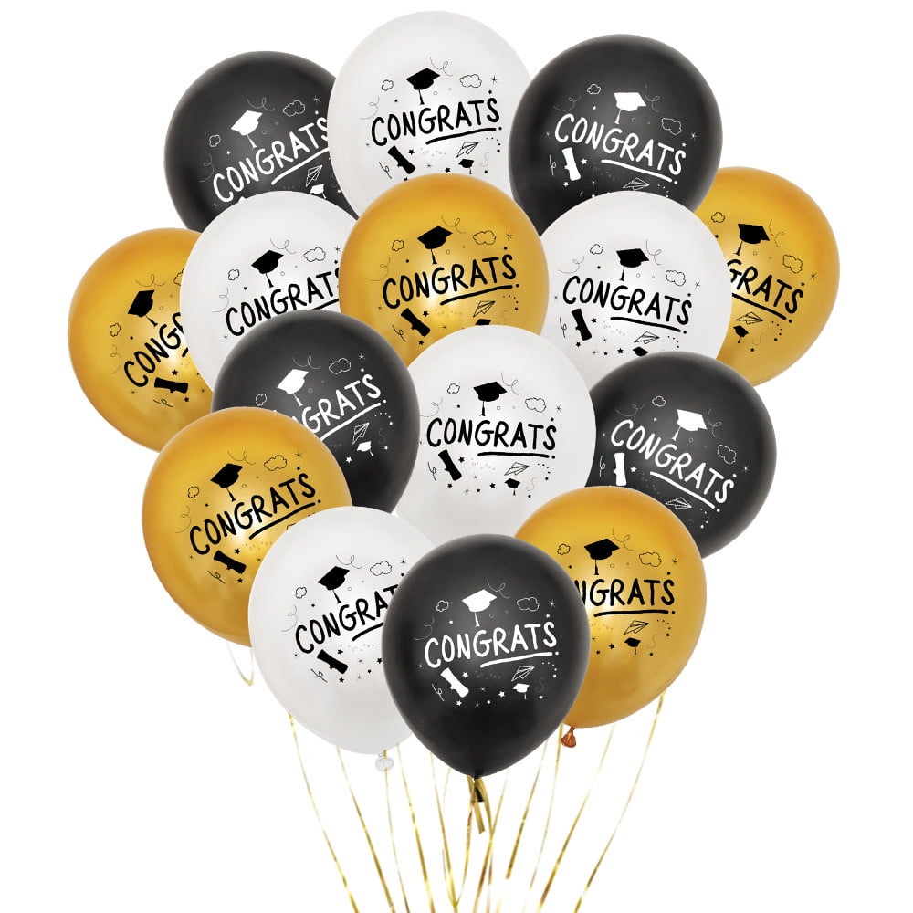 Fnyoxu Graduation Black /White Gold Confetti Balloons, 12 Inch ...