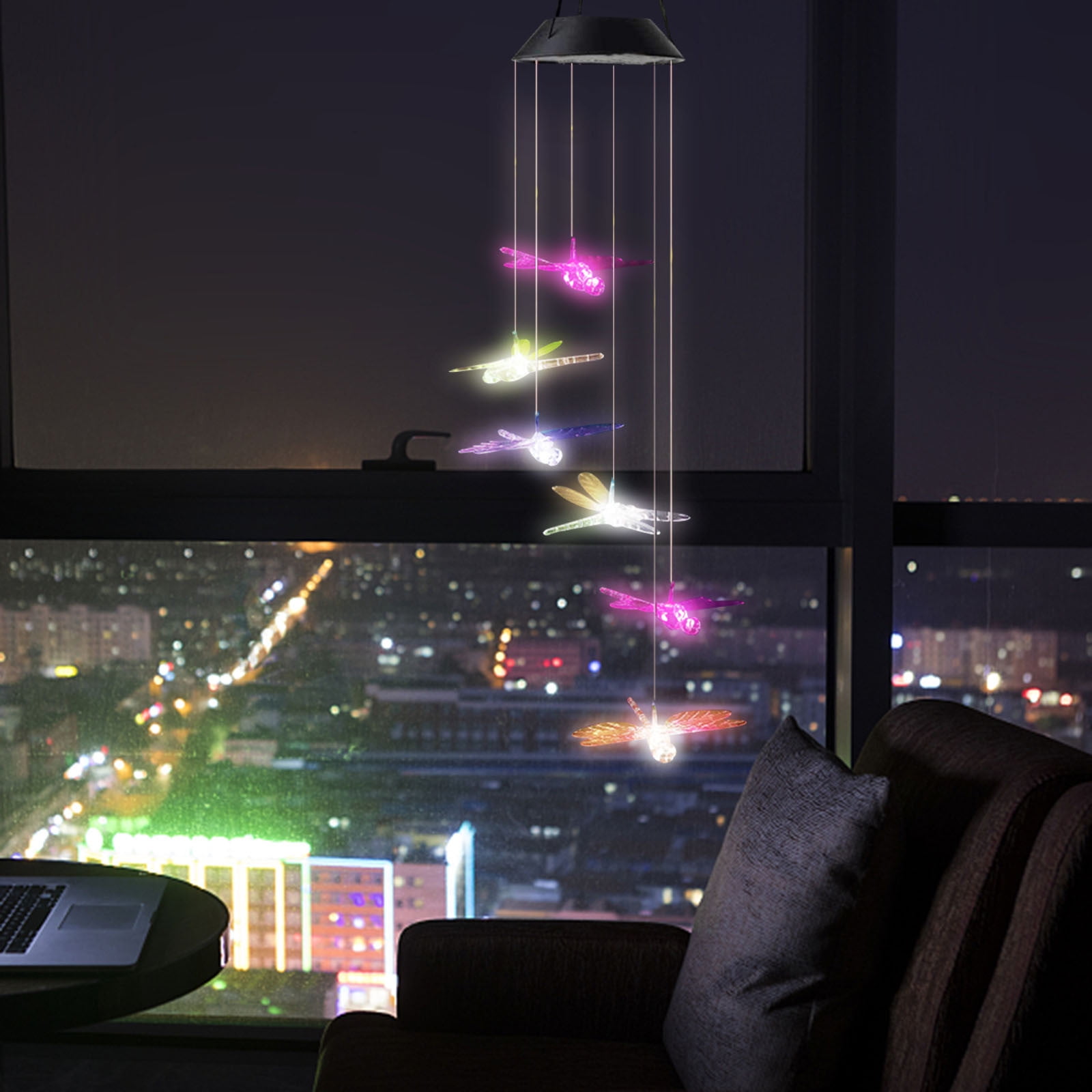 Fnyoxu New Outdoor Solar Wind Chime Light LED Colorful Gradient EVA ...