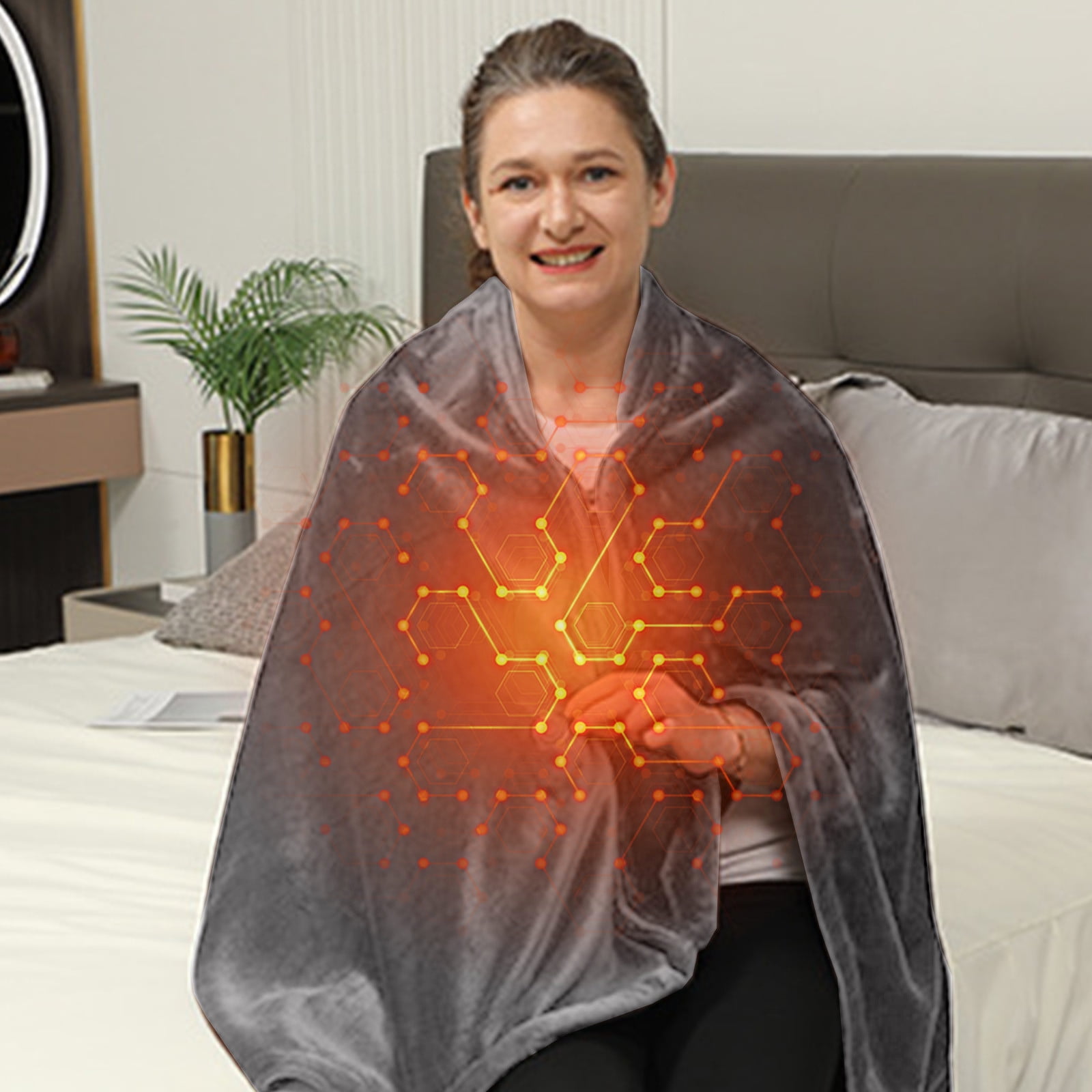 Fnyoxu Rechargeable Heated Shawl - USB Electric 59"x31" Fleece Wrap ...