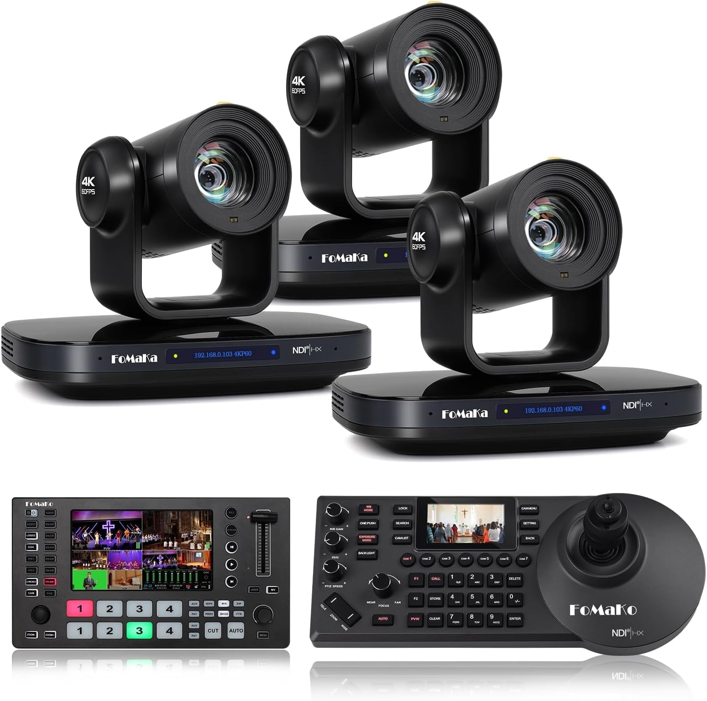 FoMaKo 12G-SDI 4K 60FPS NDI 20X Camera Bundle(K820SX3+M3+KC608N ...