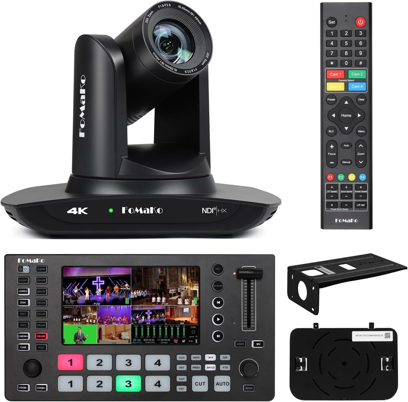 FoMaKo 4K 20X PTZ Camera HDMI, AI Auto-Tracking,M3 Video Mixer Switcher ...