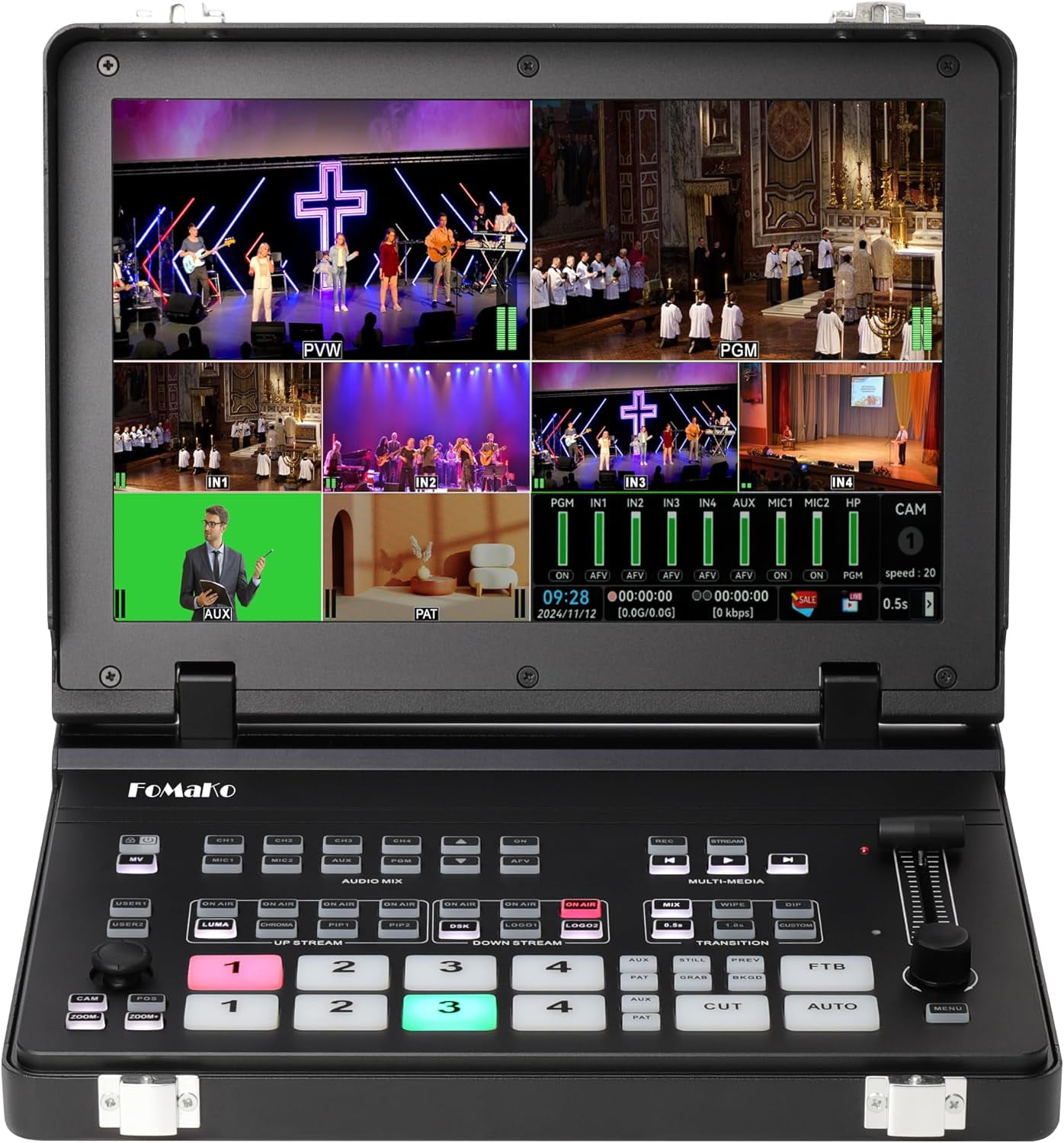 FoMaKo 4K HDMI Video Mixer Switcher, 10.1 Inch FHD LCD Screen, 5 ...