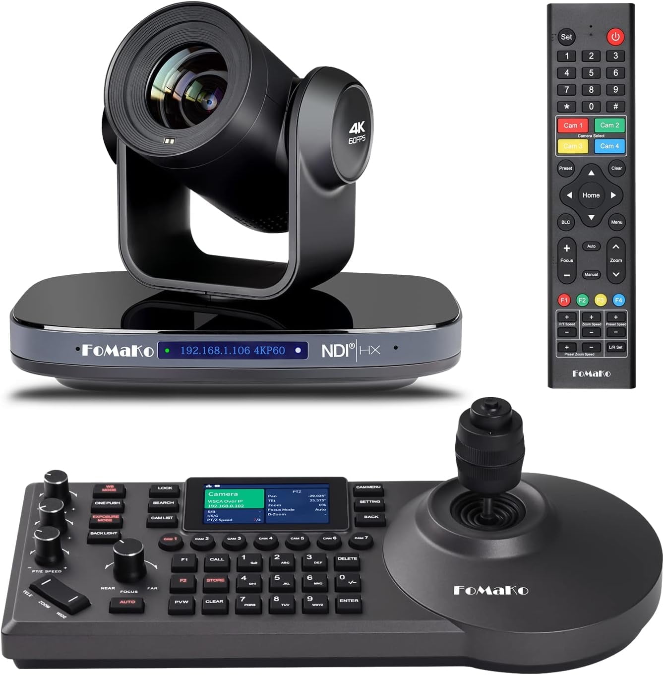 FoMaKo 60FPS 4K NDI PTZ Camera 20X Camera Bundle (K820N+KC608 pro ...