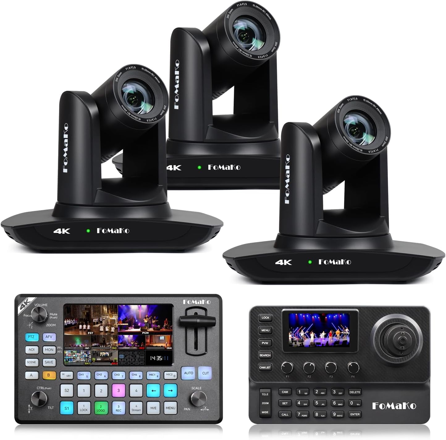 FoMaKo 4K PTZ Camera HDMI, AI Auto-Tracking, 20X Optical Zoom(3pcs ...