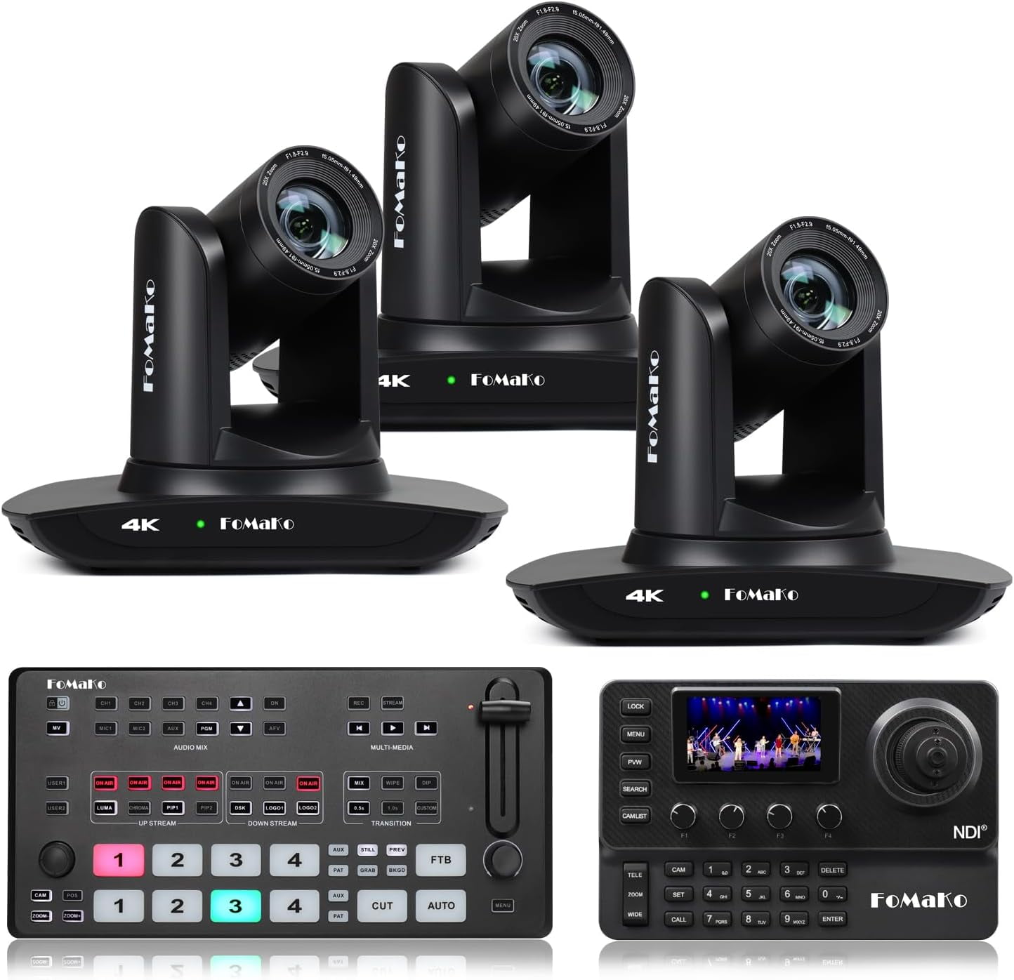 FoMaKo 4K PTZ Camera HDMI, AI Auto-Tracking, 20X Optical Zoom(3pcs ...