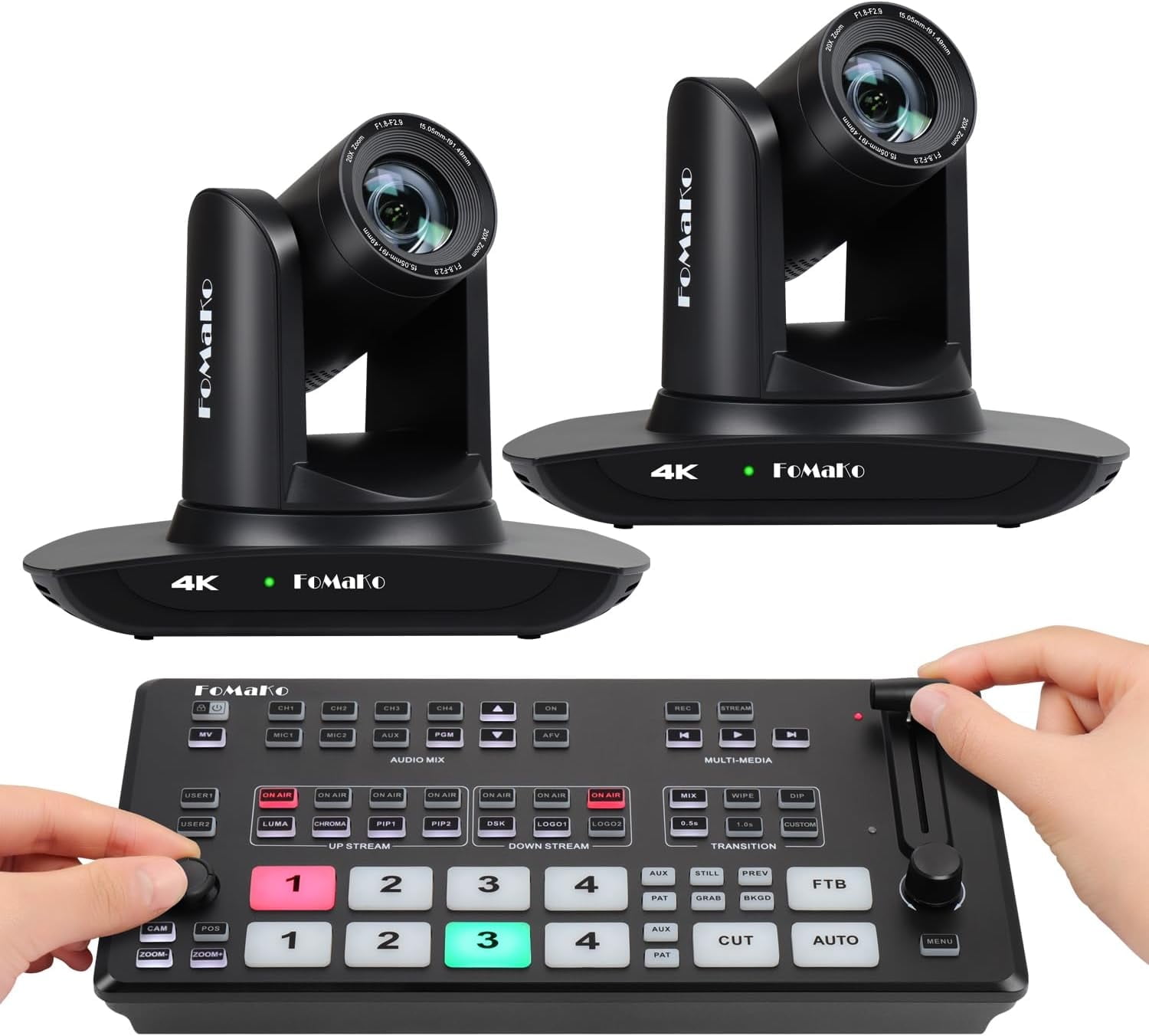 FoMaKo 4K PTZ Camera HDMI, AI Auto-Tracking, 4K 20X Optical Zoom(2pcs ...