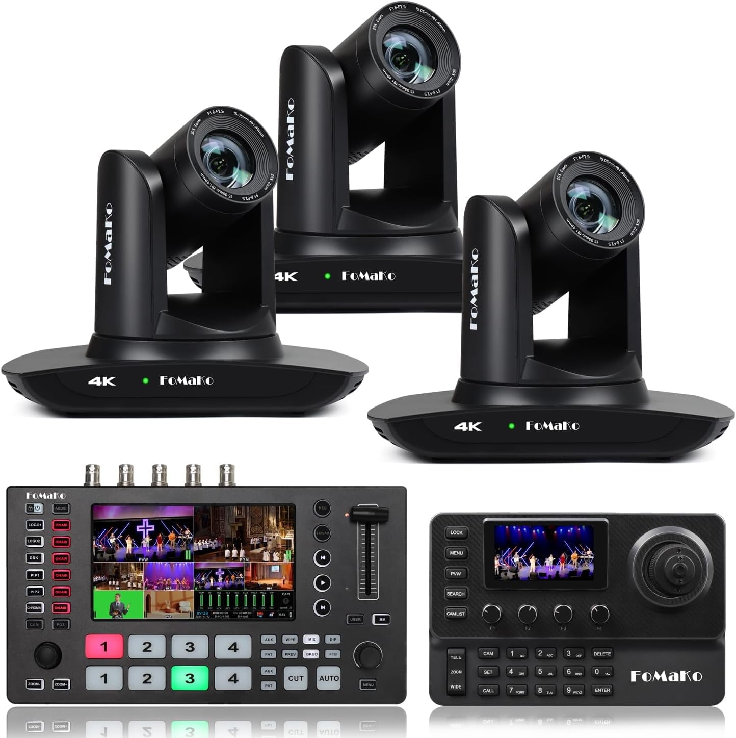 FoMaKo 4K PTZ Camera HDMI, AI Auto-Tracking, 4K 20X Optical Zoom(3pcs ...