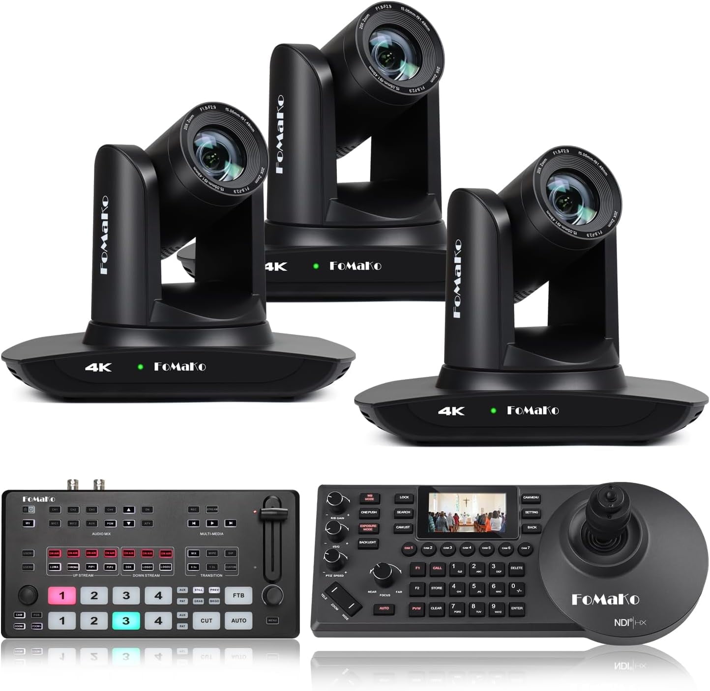 FoMaKo 4K PTZ Camera HDMI, AI Auto-Tracking, 4K 20X Optical Zoom(3pcs ...