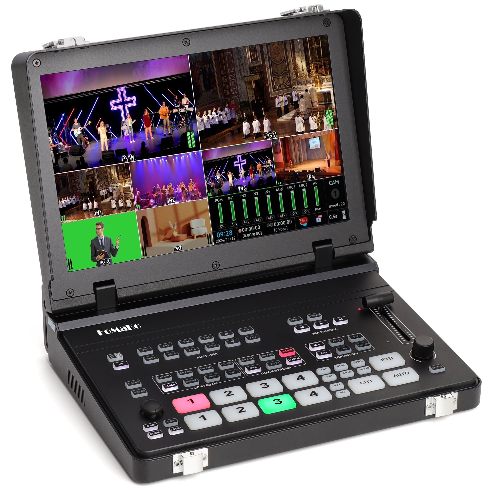 FoMaKo 4K SDI HDMI Video Mixer Switcher, 10.1 Inch FHD LCD Screen, 5 ...