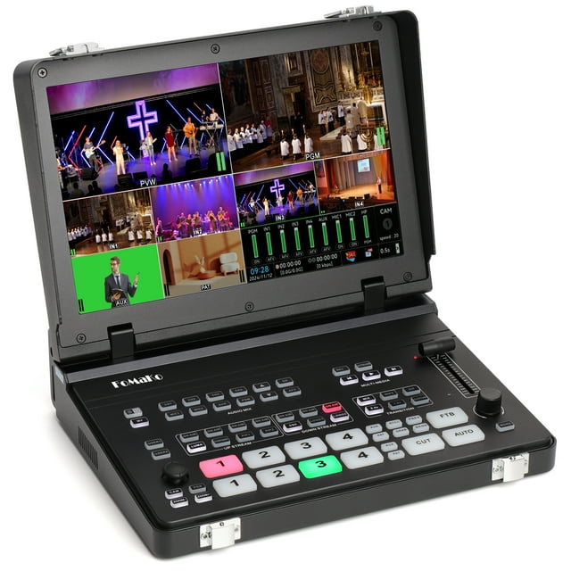 FoMaKo 4K SDI HDMI Video Mixer Switcher, 10.1 Inch FHD LCD Screen, 5 ...