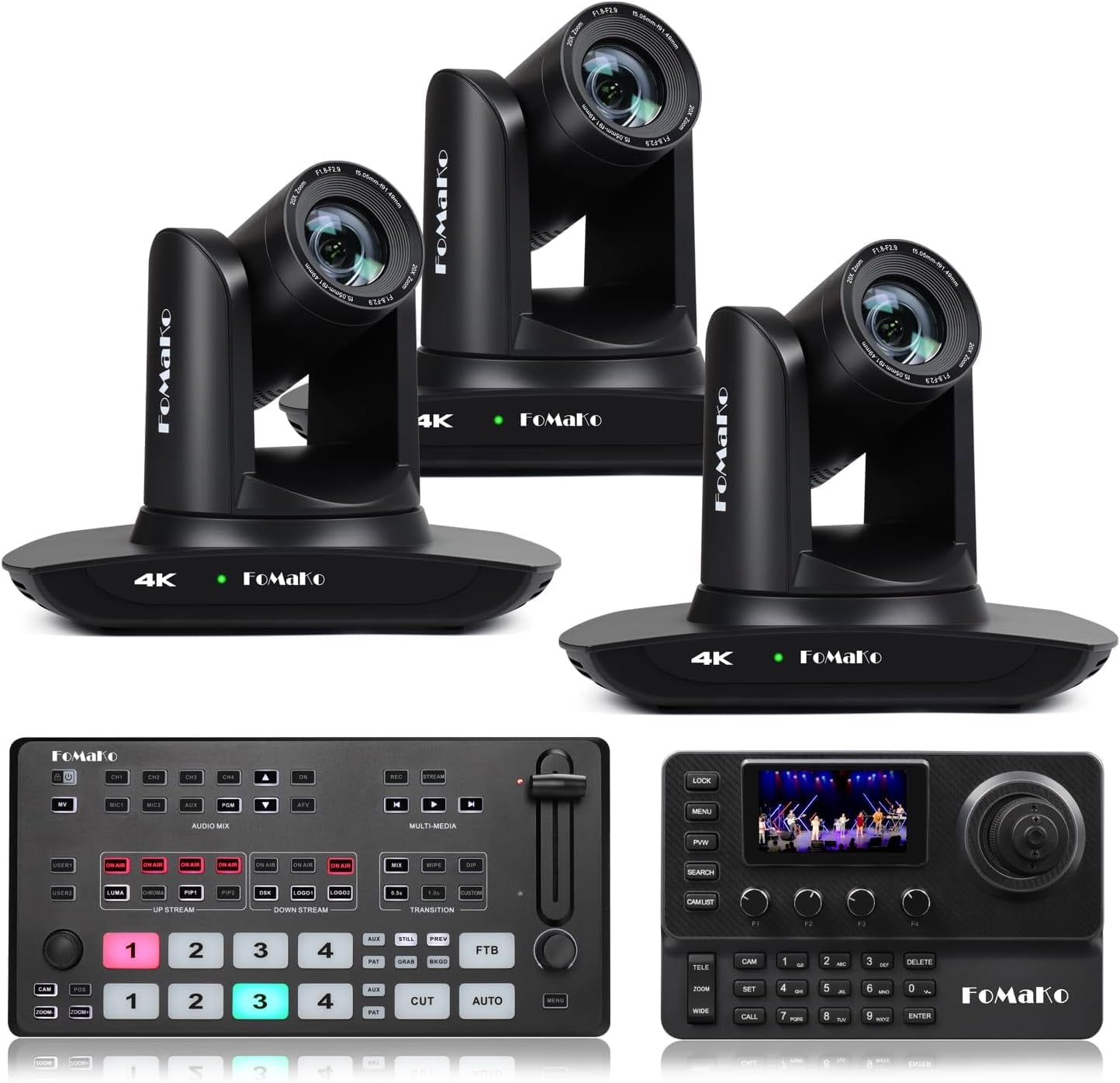 FoMaKo 4k PTZ Camera HDMI AI Auto Tracking,4k 20x Optical Zoom(3pcs ...