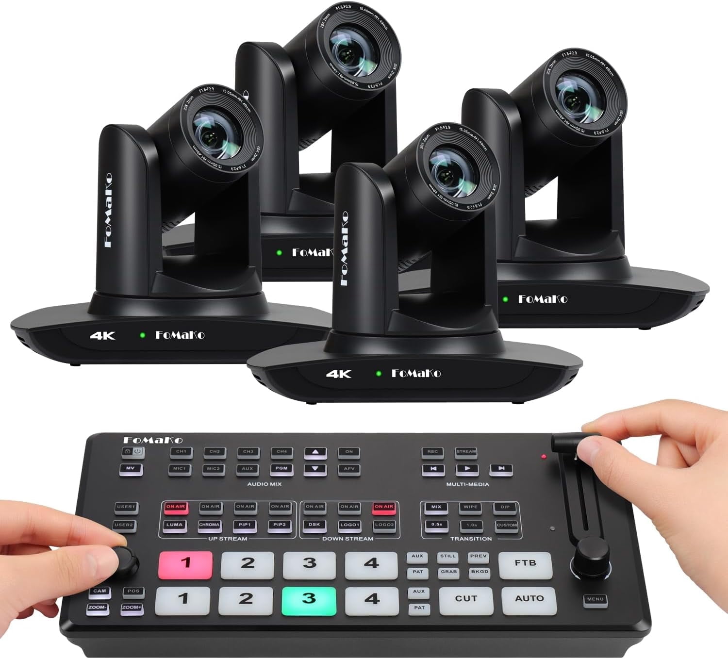 FoMaKo 4k PTZ Camera HDMI AI Auto Tracking,4k 20x Optical Zoom(4pcs)+M1 ...